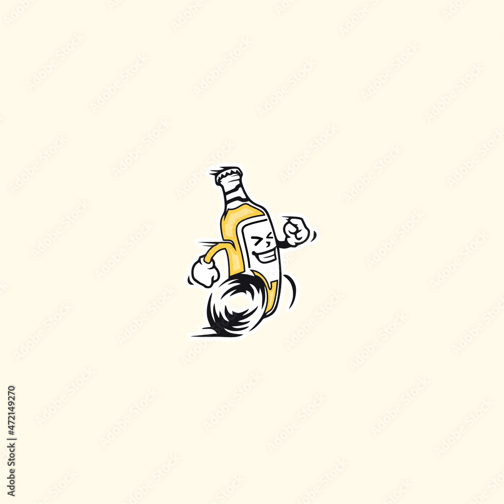 Cartoon illustration of beer bottle on the run in vintage color. Stock ...