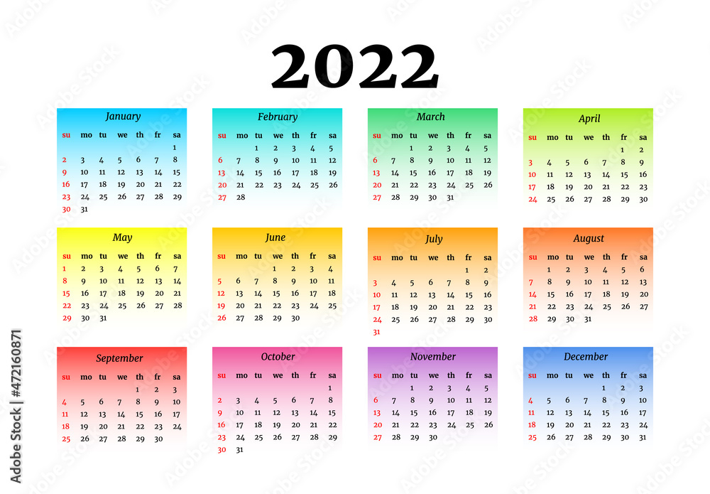 Calendar for 2022 isolated on a white background Stock Vector | Adobe Stock