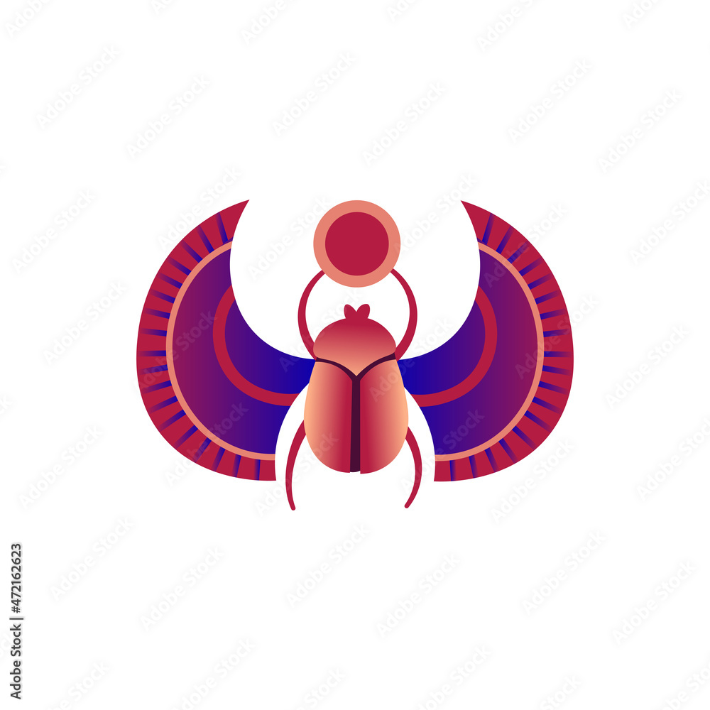 Egyptian scarab.Beetle with wings, sun from ancient Egypt art. Cartoon ...