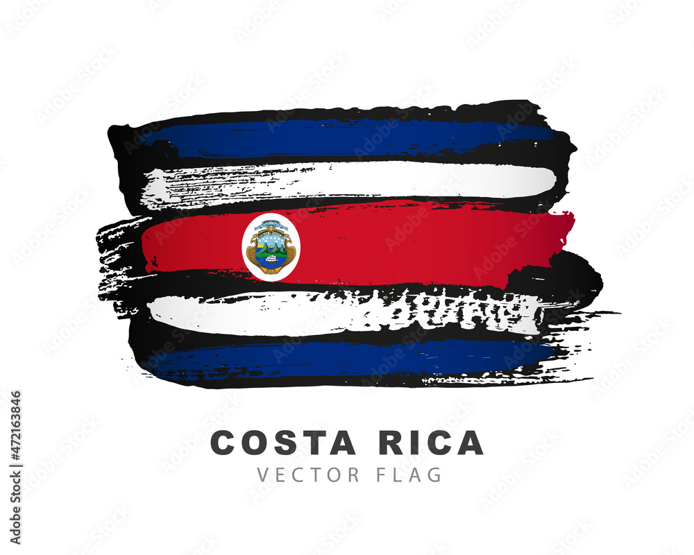 Costa Rica flag. Hand-drawn colored brush strokes. Vector illustration ...