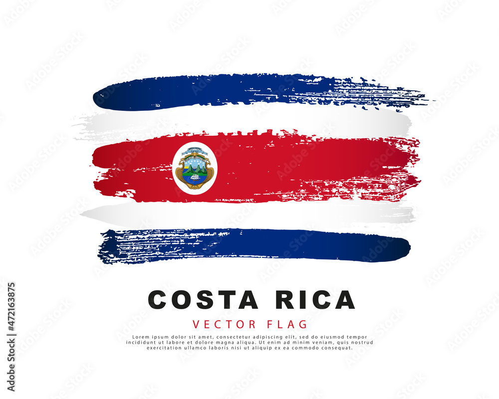 Costa Rica flag. Freehand blue, white and red brush strokes. Vector ...