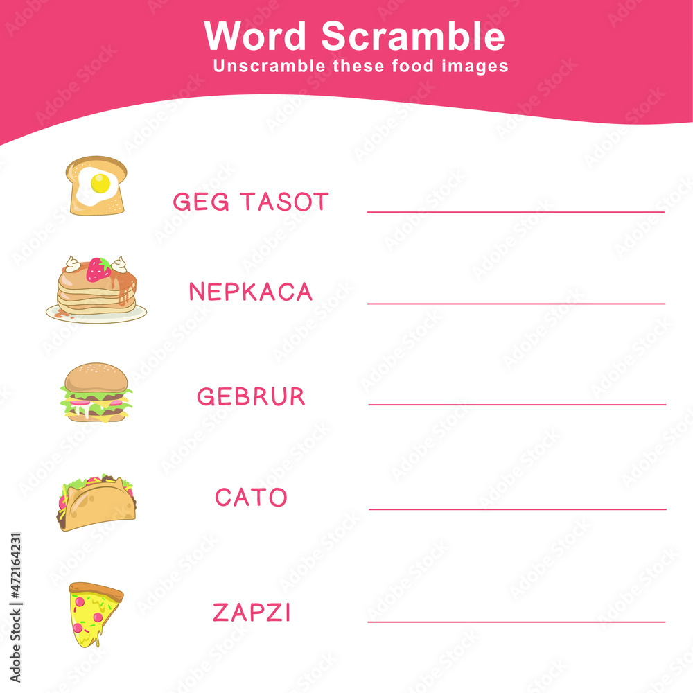Spelling Word Scramble Game Foods Edition. Worksheet for learning ...