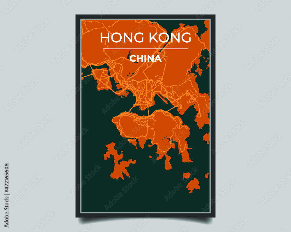 Hong Kong city. Map of largest city in the world vector for wall ...