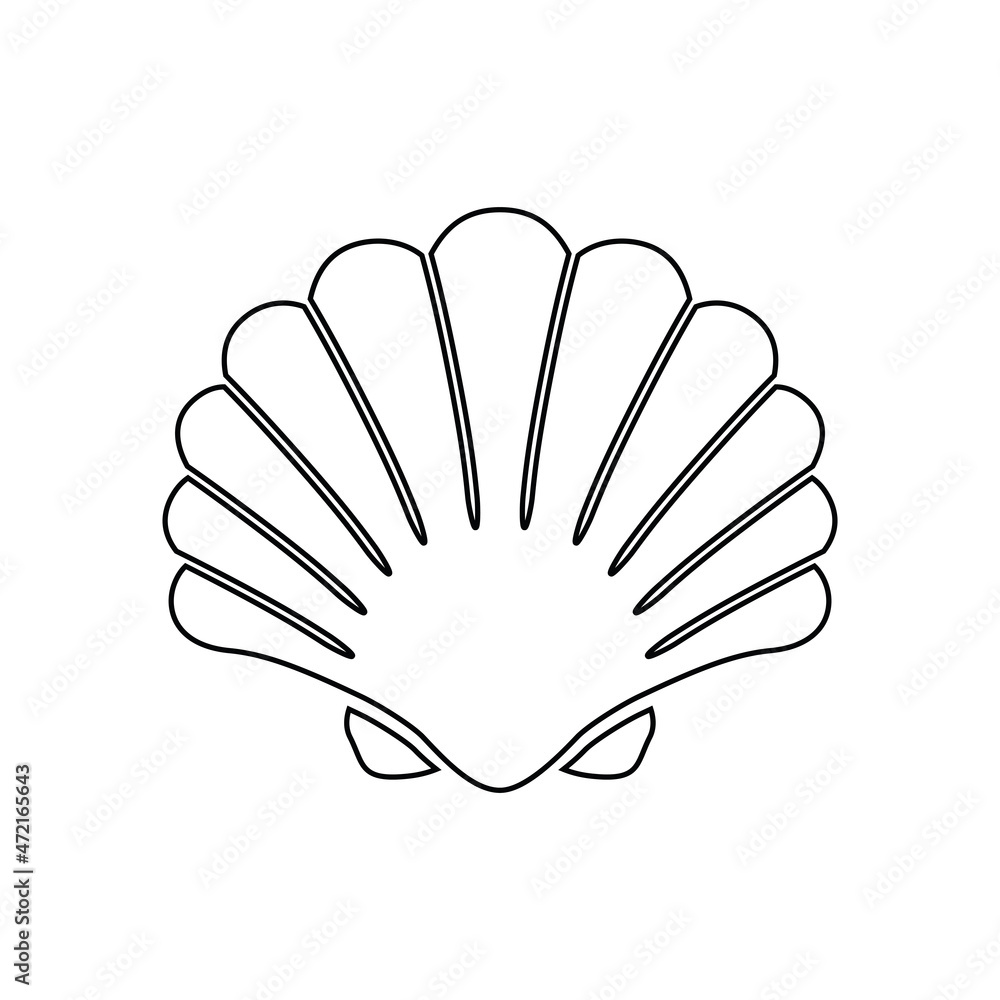 The icon is a black outline of a seashell. Vector illustration isolated ...
