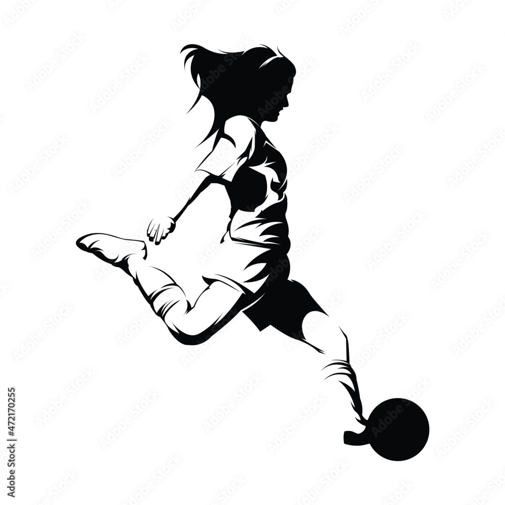 Women soccer player vector silhouettes on white background isolated ...