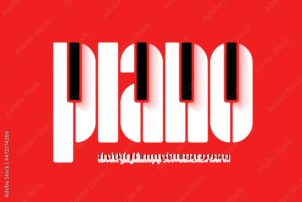 Piano style font design, music alphabet, letters and numbers vector ...