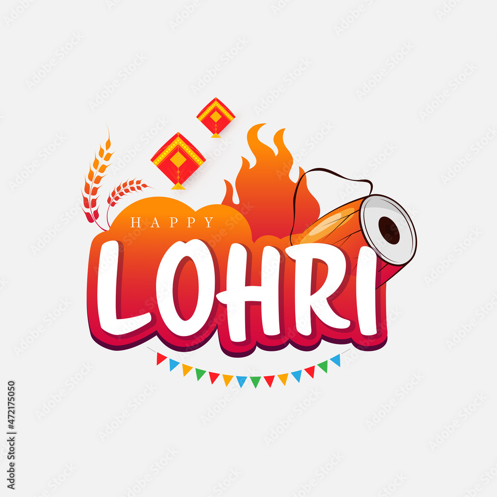 Happy Lohri Festival Sticker Greeting Background Design Template Vector ...