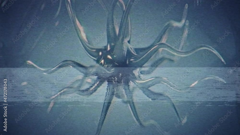 Kinda alien sci-fi microorganism bacteria in 80s retrowave VHS style ...