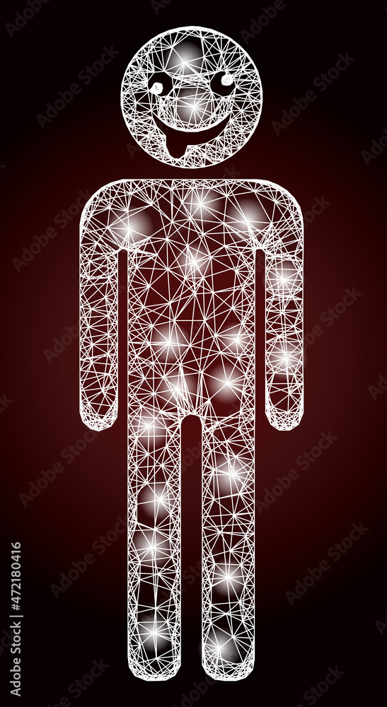 Flare net mesh idiot person with glowing spots on a dark red gradiented ...