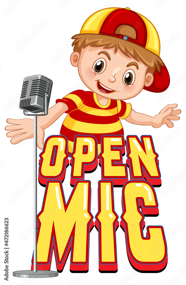 Open mic logo design with singer boy cartoon character Stock Vector ...