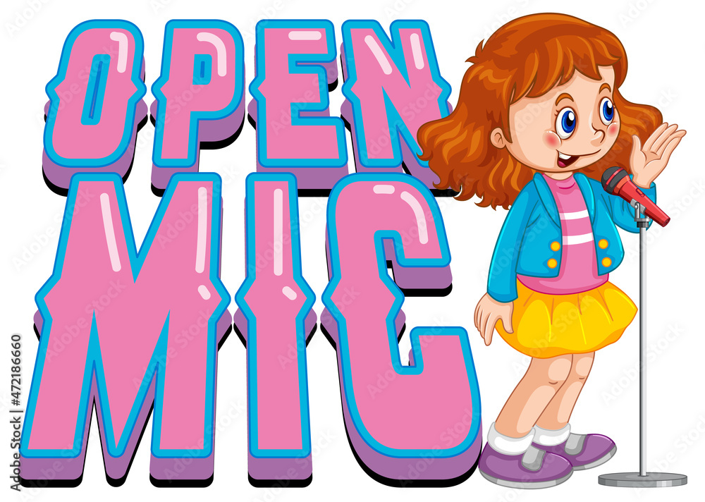 Open mic logo design with singer girl cartoon character Stock Vector ...