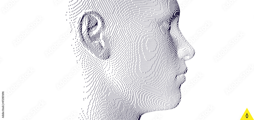 Abstract digital human head constructing from cubes. Minimalistic ...