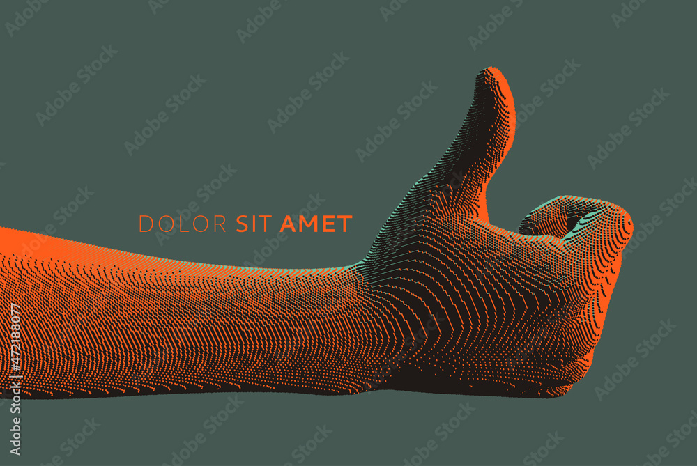 Thumbs up symbol. Hand show like or good. Sign success and nice. Voxel ...