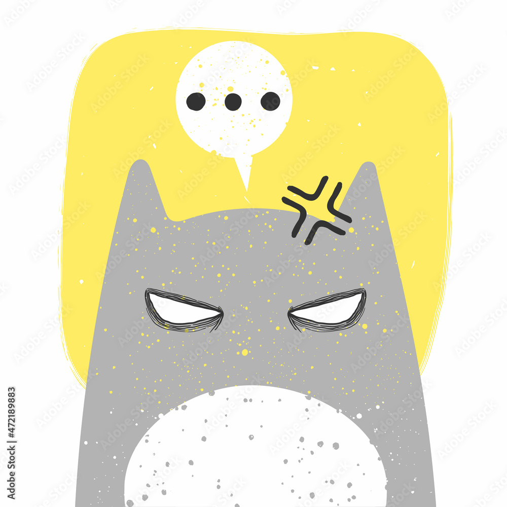 Cute angry cat with anime emotion and speech babble. Hand drawn vector ...