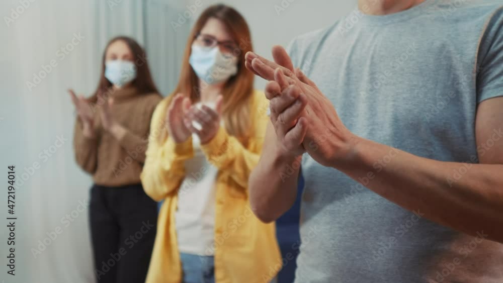 applause. crowd of people clap their solidarity hands. pandemic a ...