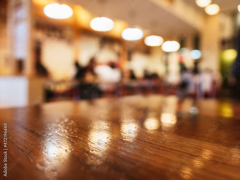 Table top wooden counter Bar restaurant Interior Blur background Stock ...