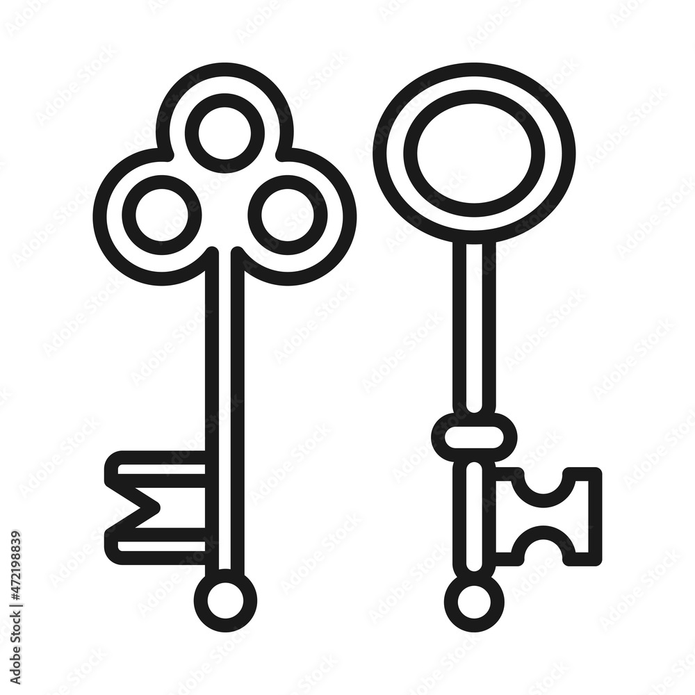 Line art black and white vintage keys Stock Vector | Adobe Stock