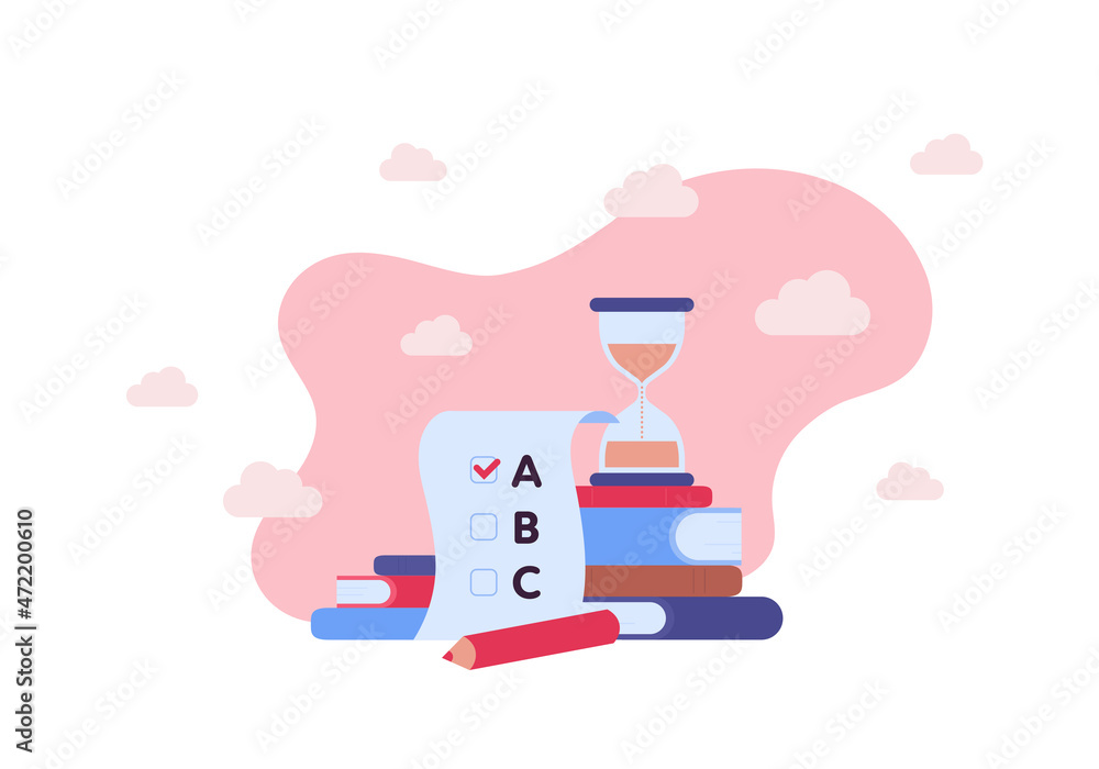 Education and exam concept. Vector flat illustration. No people. Test ...