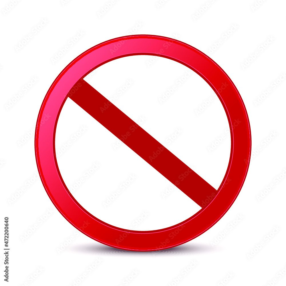 Prohibition no symbol, warning and stop sign isolated on a white ...