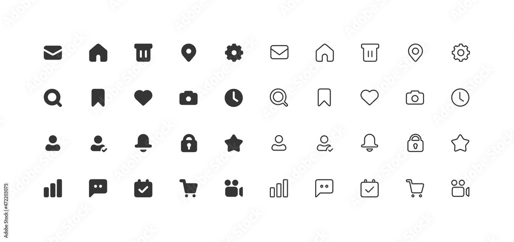 solid and outline minimal icon set Stock Vector | Adobe Stock