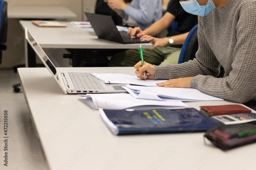 group young Asia lady student work on assignment, course work ...