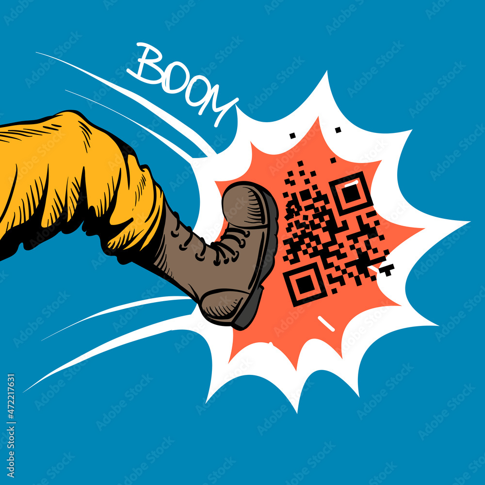 Man kicking QR code. Comic book pop art, vector illustration vector de ...