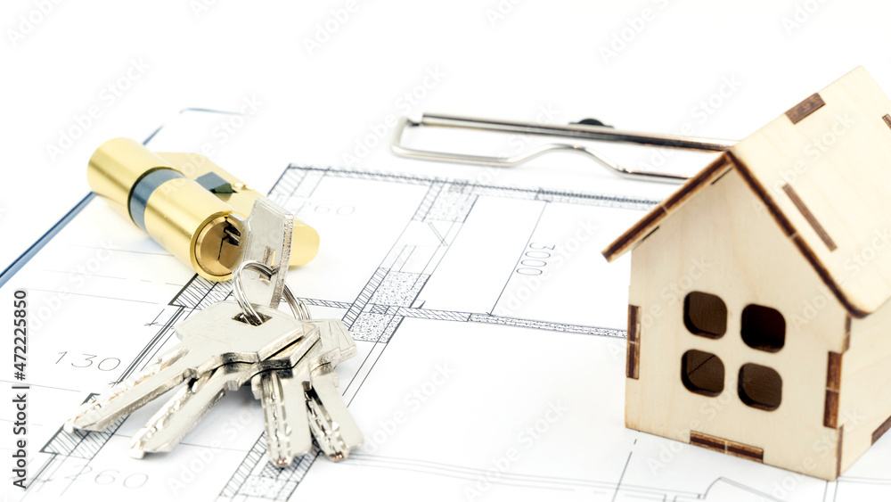 keys and the layout of the house on the drawings. the concept of buying ...