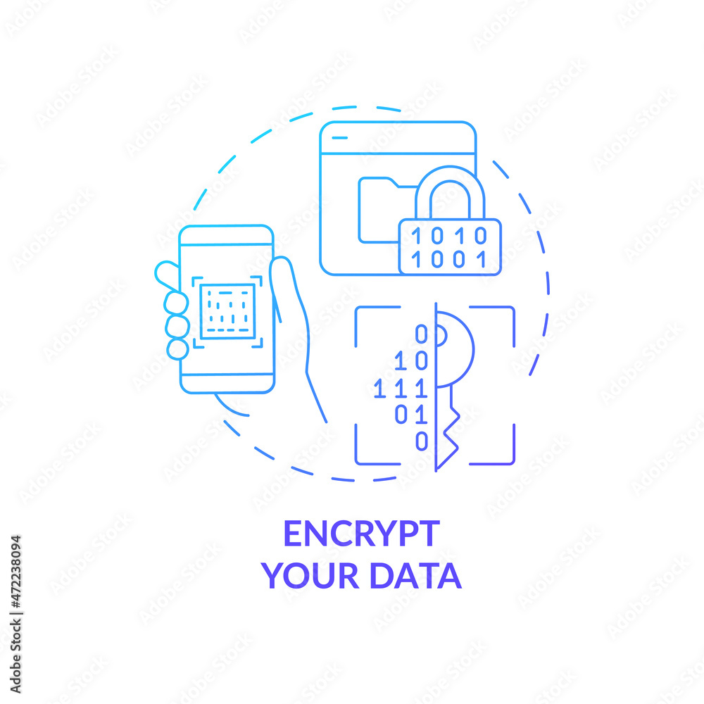 Data encryption to save privacy blue gradient concept icon. Personal ...