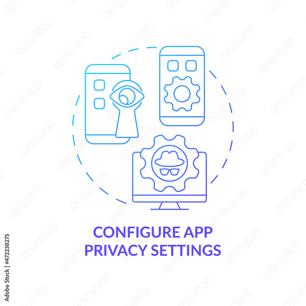 App privacy settings for safety blue gradient concept icon. Protecting mobile application using ...