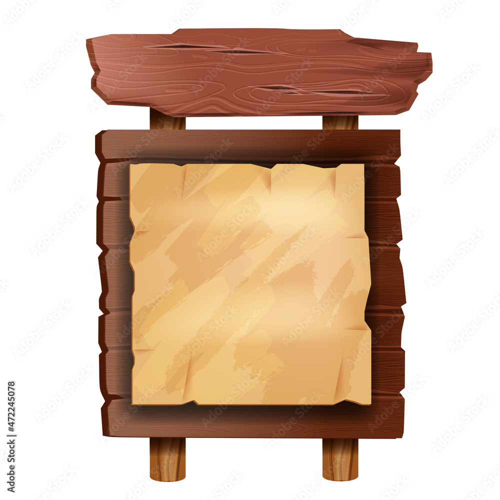 Wooden sign board vector illustration, UI game rustic placard, old ...
