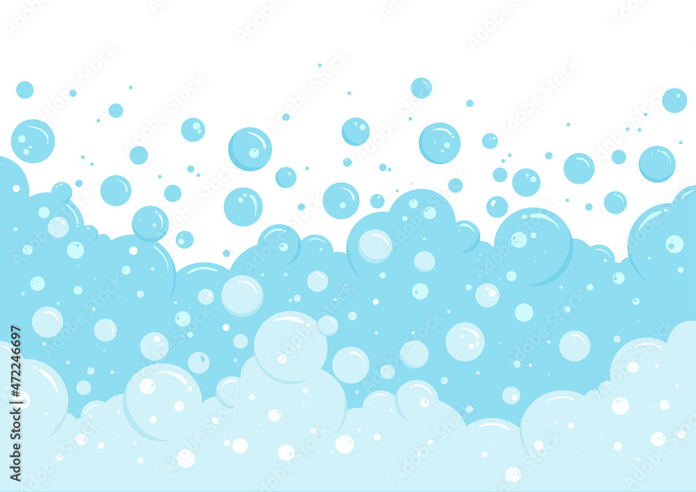 Blue foam bubble border, soap abstract frame, suds pattern. Transparent ...
