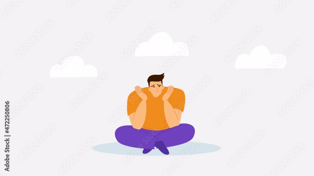 sad depressed cartoon character loop animation. Desperate lonely man ...