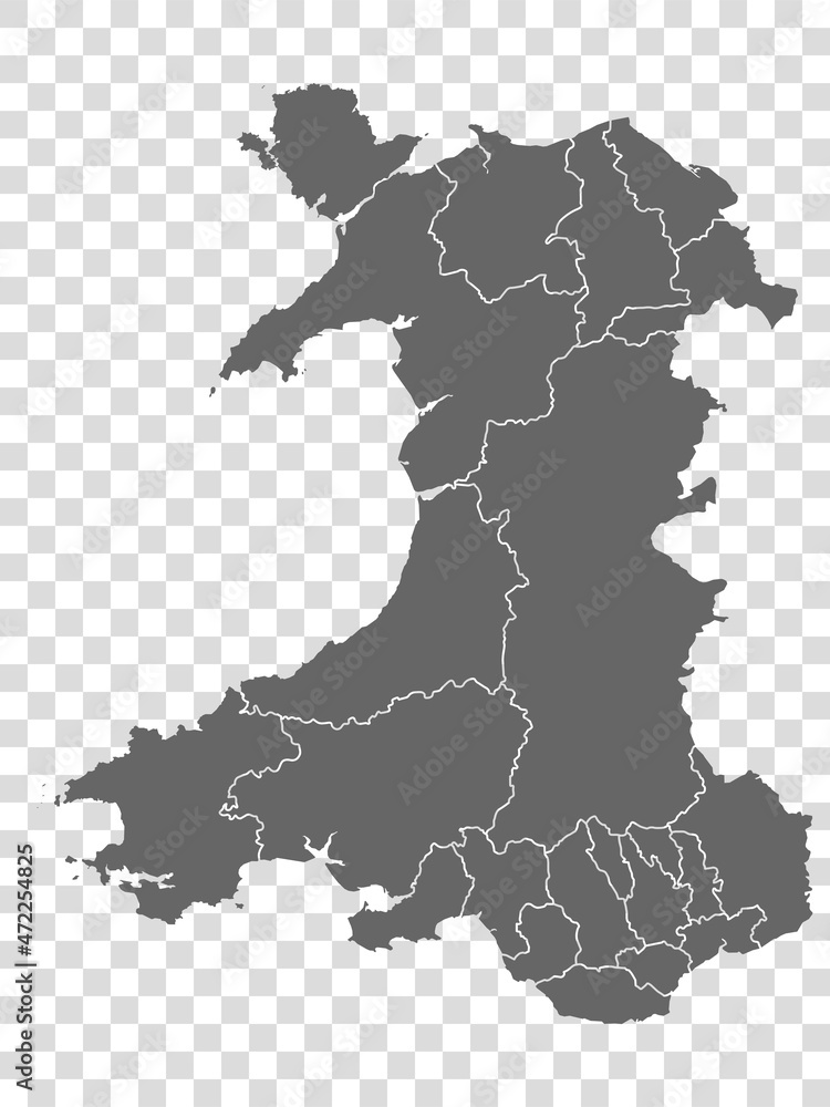 Blank map of Wales. High quality map with regions of Wales on ...