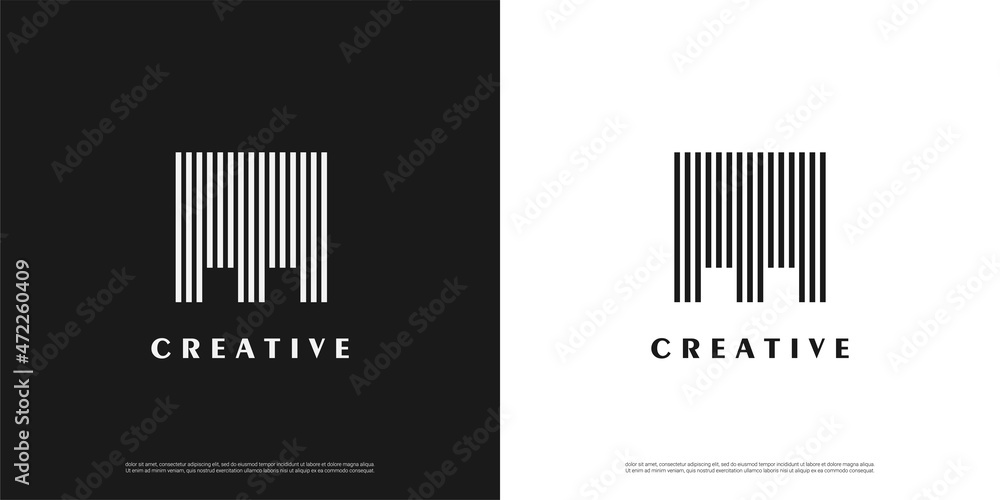 letter M logo barcode design, Minimalist M initial based vector icon ...