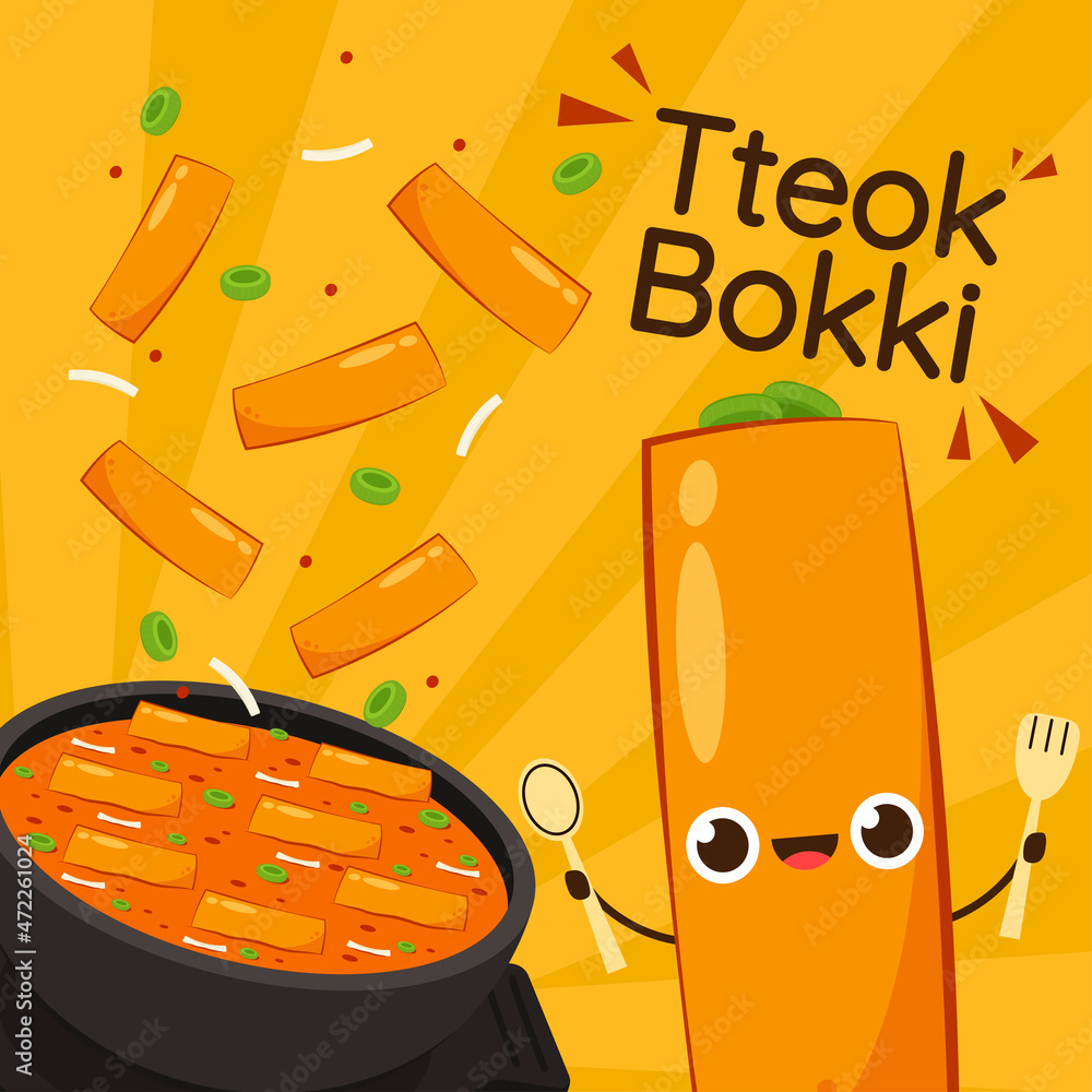 Tteokbokki noodle vector. Tteokbokki character design. Spicy rice cake ...