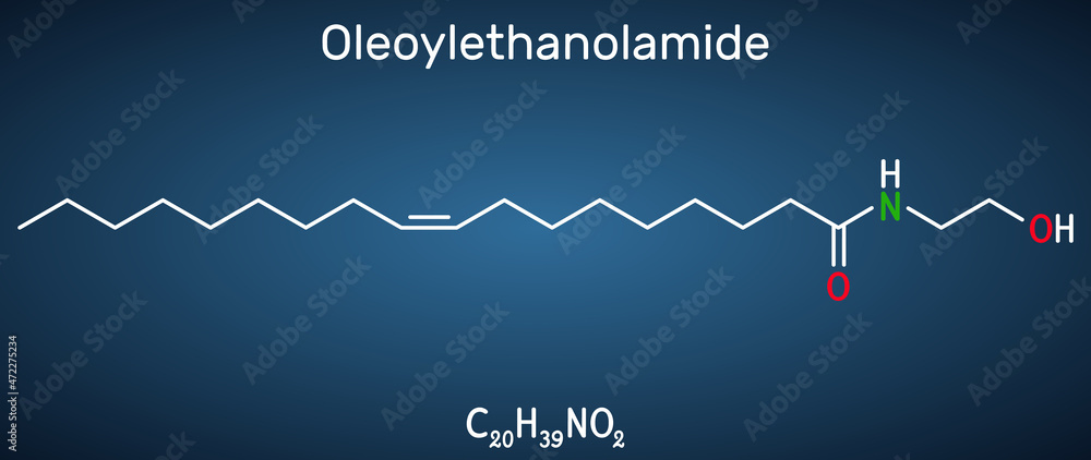 Oleoylethanolamide, oleoyl ethanolamide, OEA molecule. It is ...