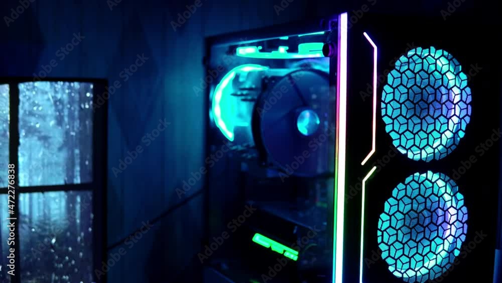 rgb fan in pc case. Rainbow ropeller for cooling computer components ...
