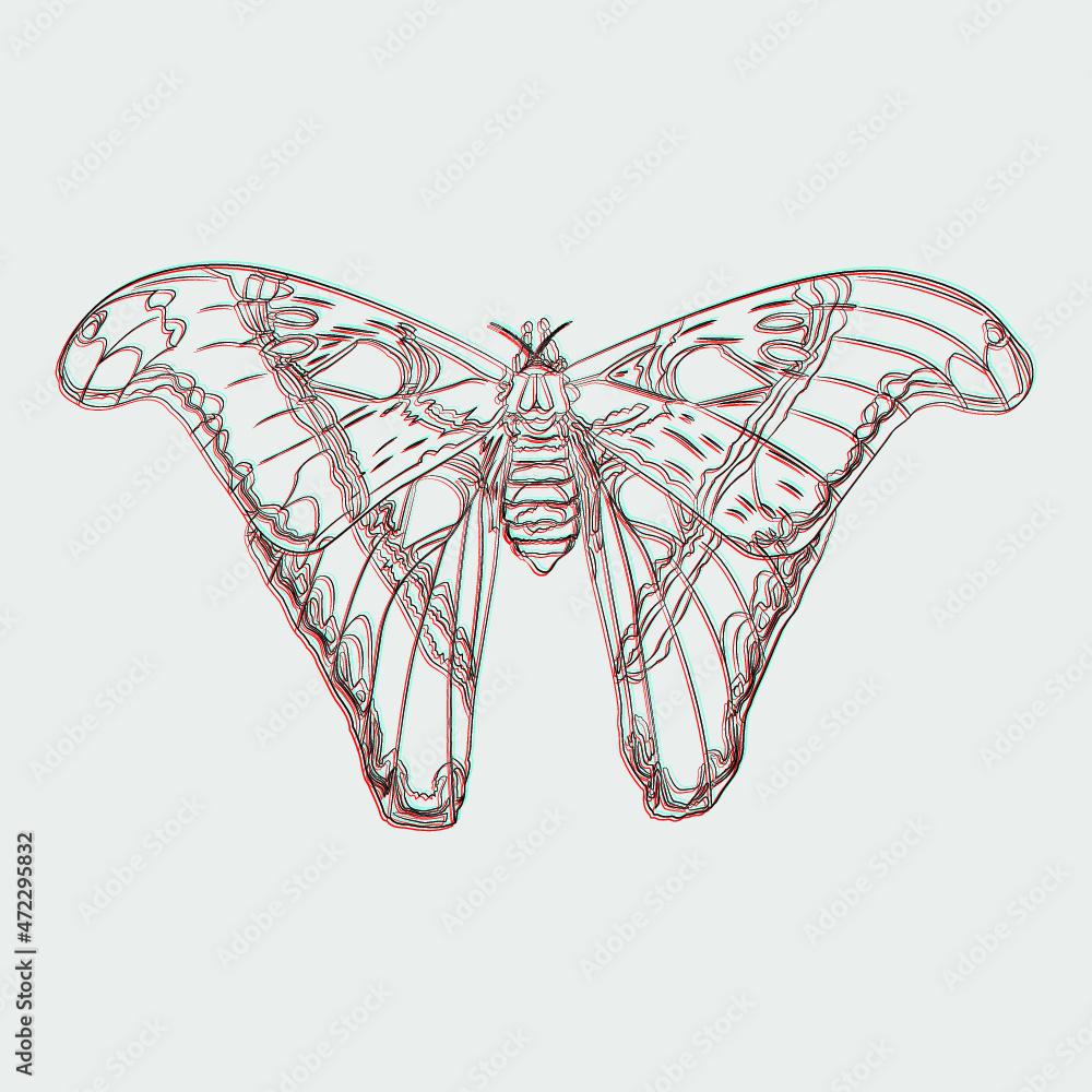 Tropical butterfly in trendy flat style with visual anaglyph ...