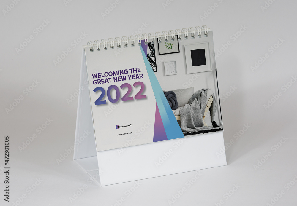 Desk Calendar with Purple and Blue Gradient Accents Stock Template ...