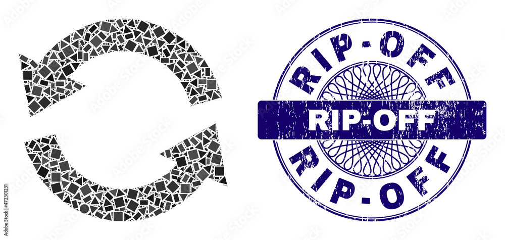 Vetor de Geometric collage refresh, and Rip-Off scratched seal ...