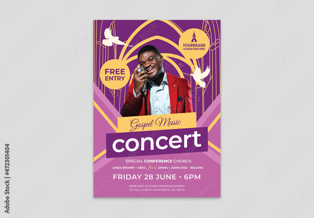 Gospel Music Church Concert Flyer Layout Stock Template | Adobe Stock