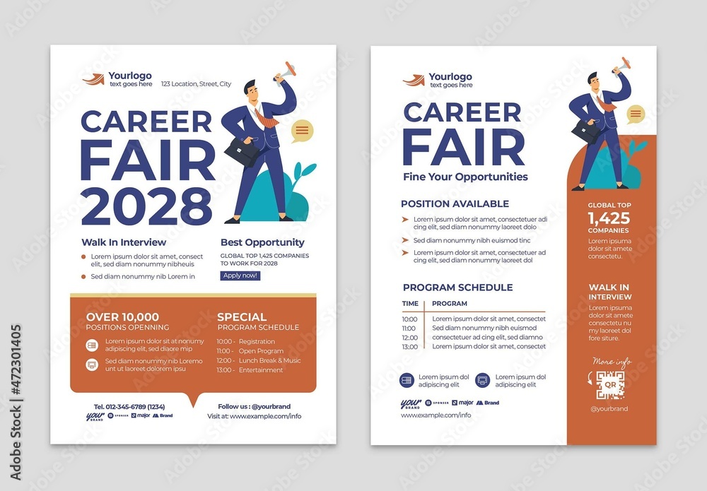 Career Fair Flyer Layout for Online Job Remote Work Hiring Stock ...