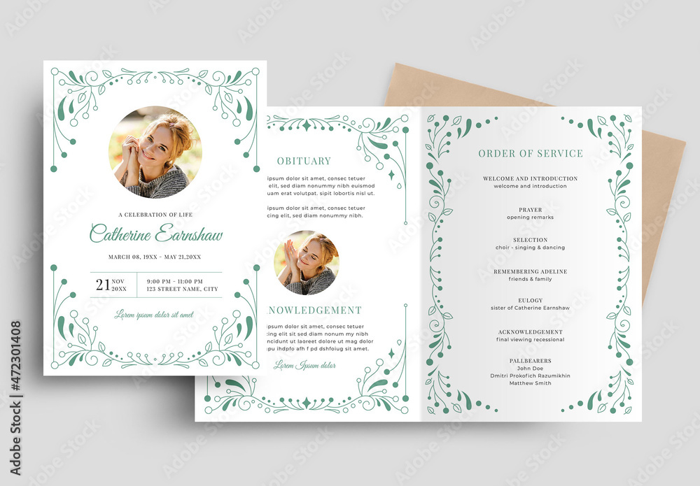 Modern Simple Funeral Program Memorial Service Obituary Layout with ...