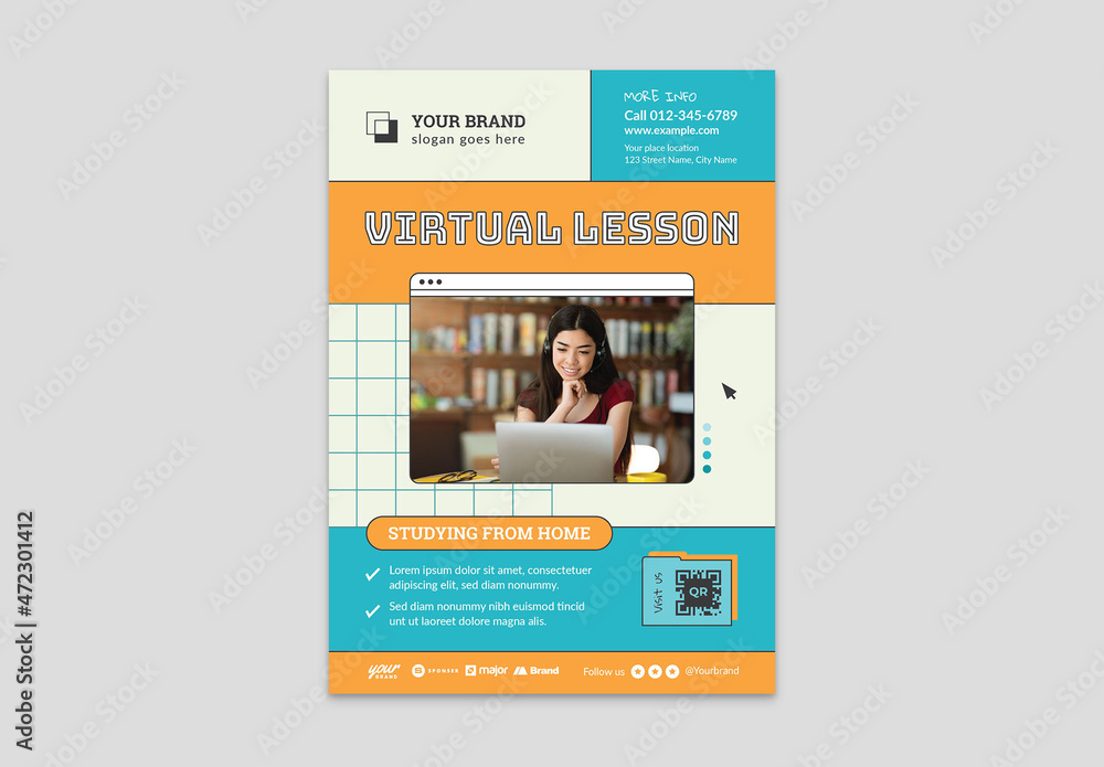 Virtual Lesson Webinar Flyer Template for Remote Learning Stock ...