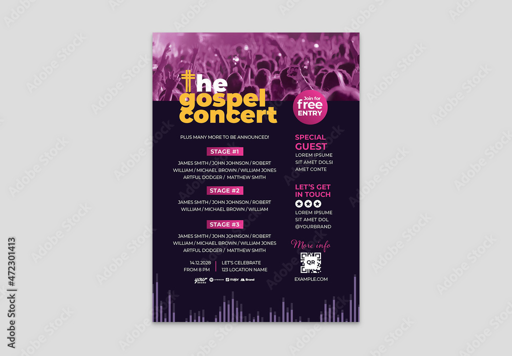 Gospel Church Christian Music Concert Event Flyer Card Stock Template ...