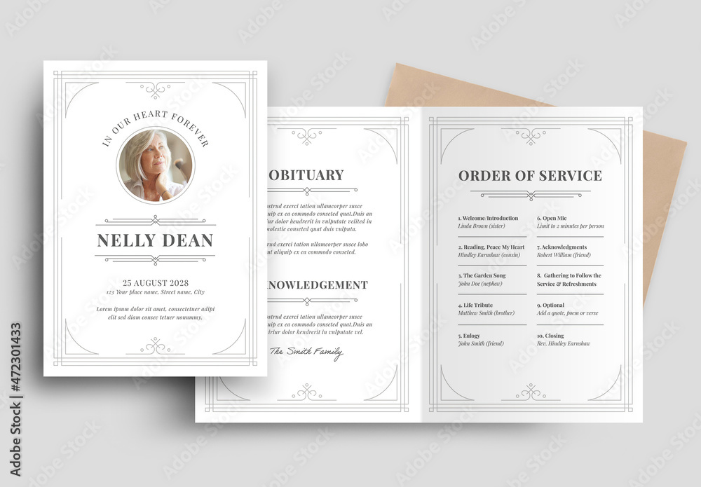 Contemporary Funeral Program Memorial Service Obituary Layout Stock ...