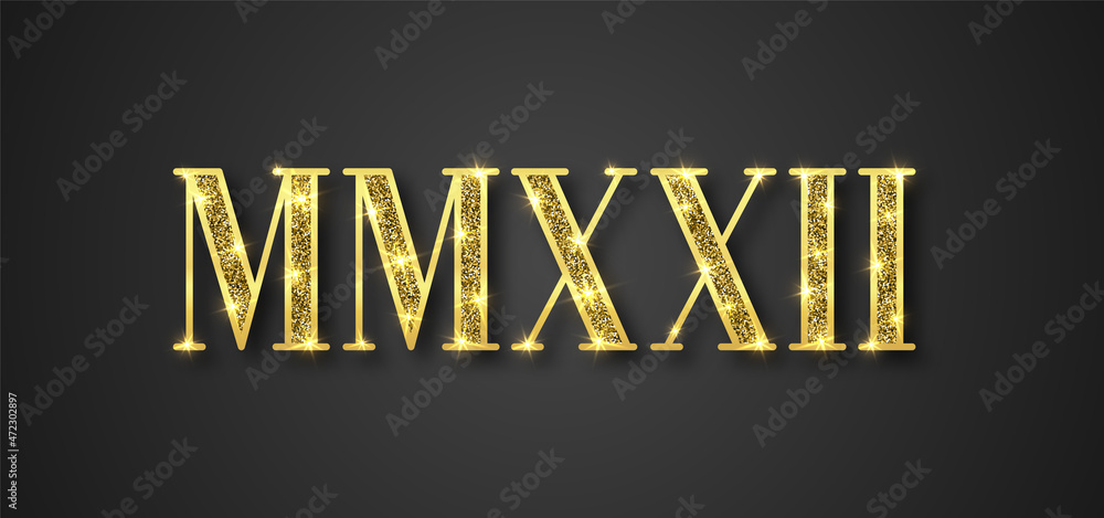 MMXXII 2022 roman number black backdrop gold text Stock Vector | Adobe ...