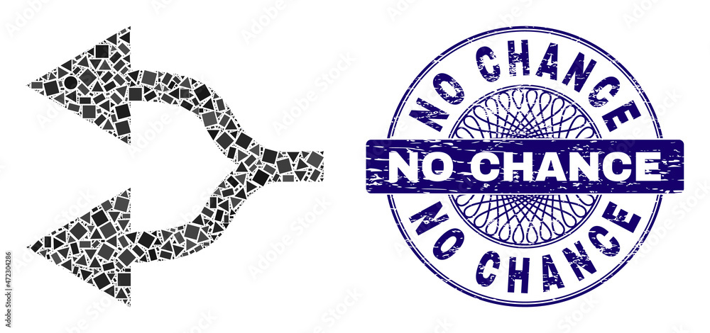 Geometric collage split arrows left, and No Chance textured stamp seal ...