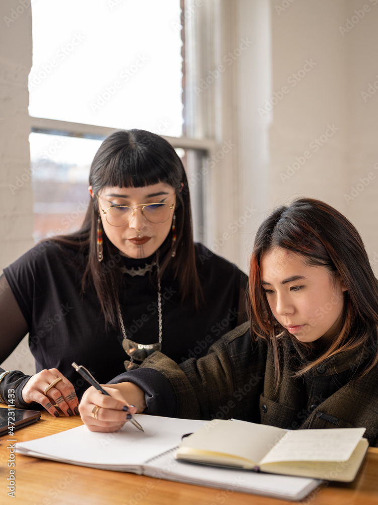 Non binary artist and non-binary student drawing indoors Stock Photo ...