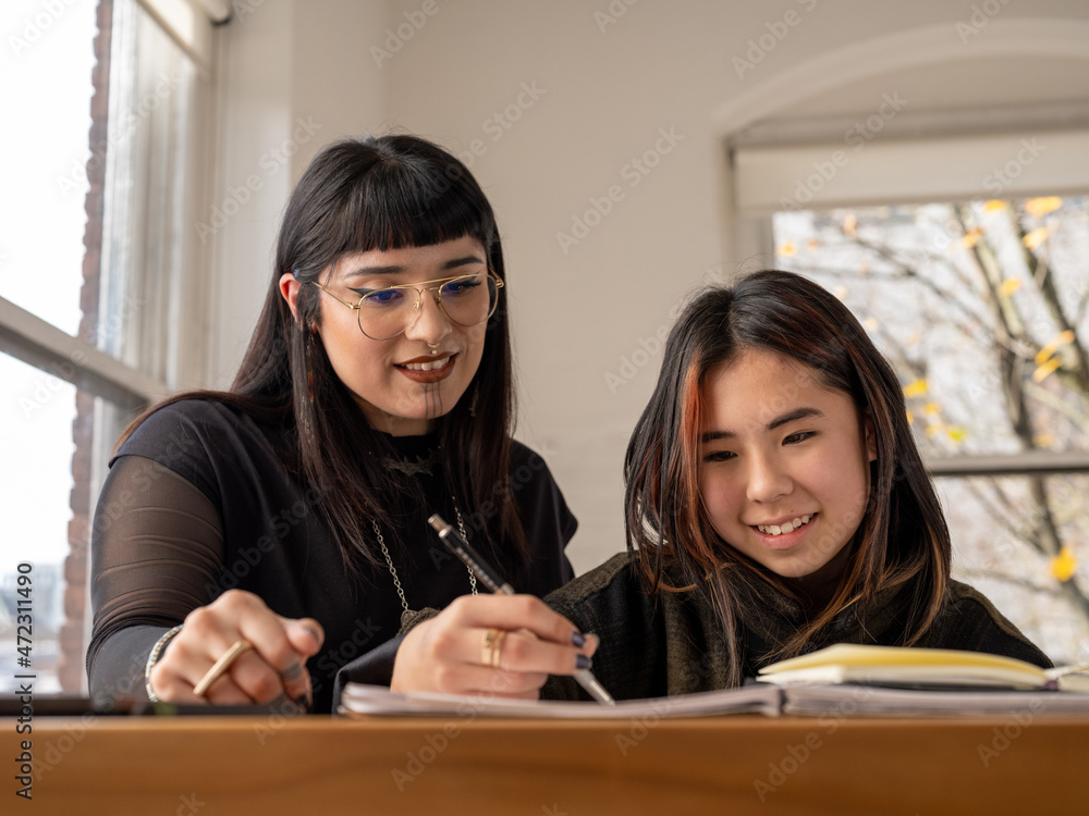 Non binary artist and non-binary student drawing indoors Stock Photo ...